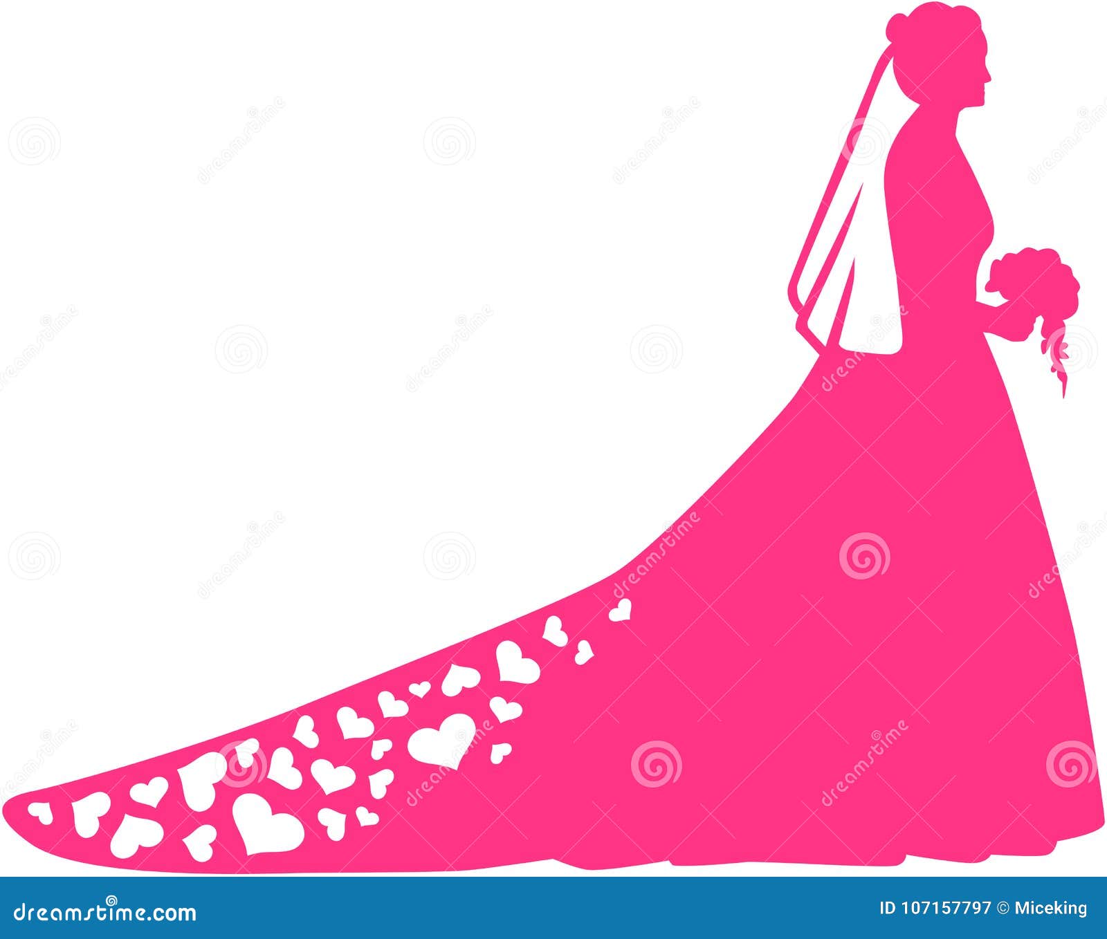 Bride with pink long train stock vector. Illustration of couple - 107157797