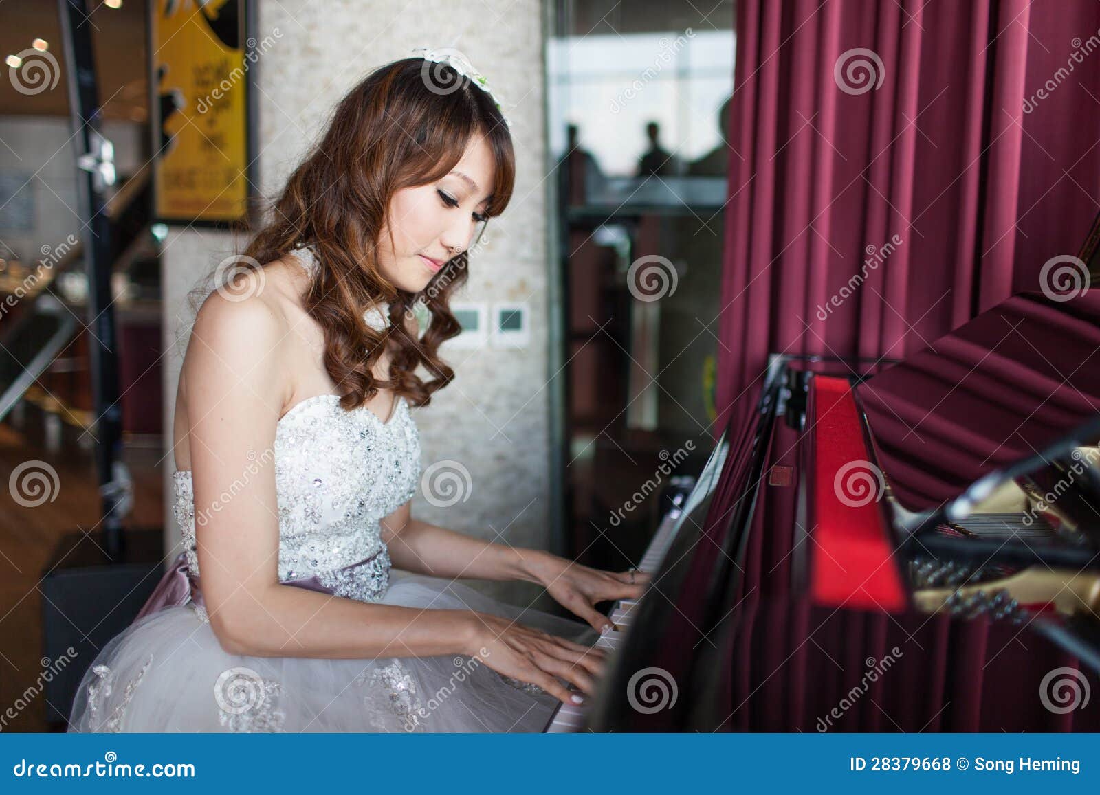 Bride is playing piano stock photo. Image of blue, play - 28379668