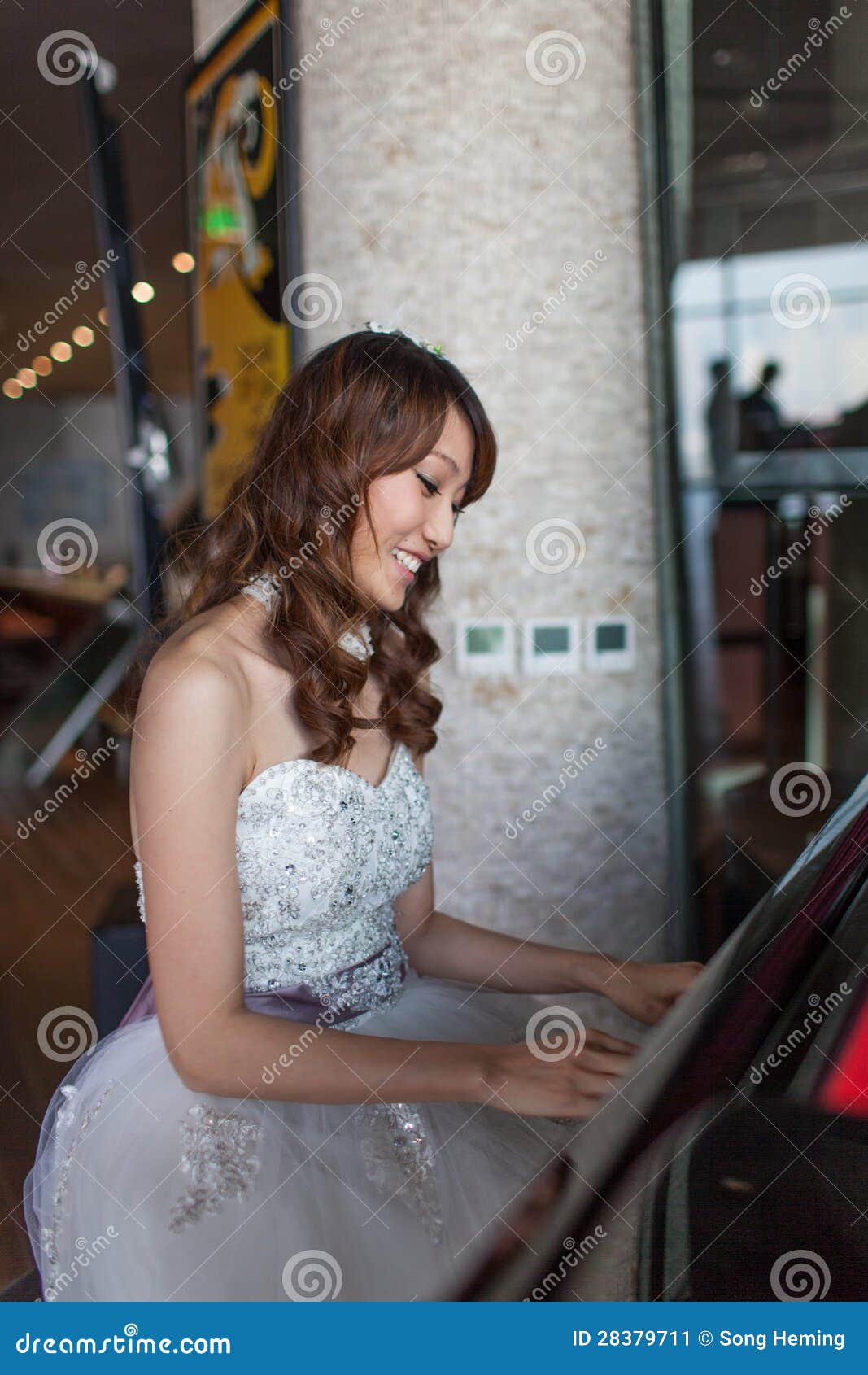 Bride is playing piano stock image. Image of suite, love - 28379711