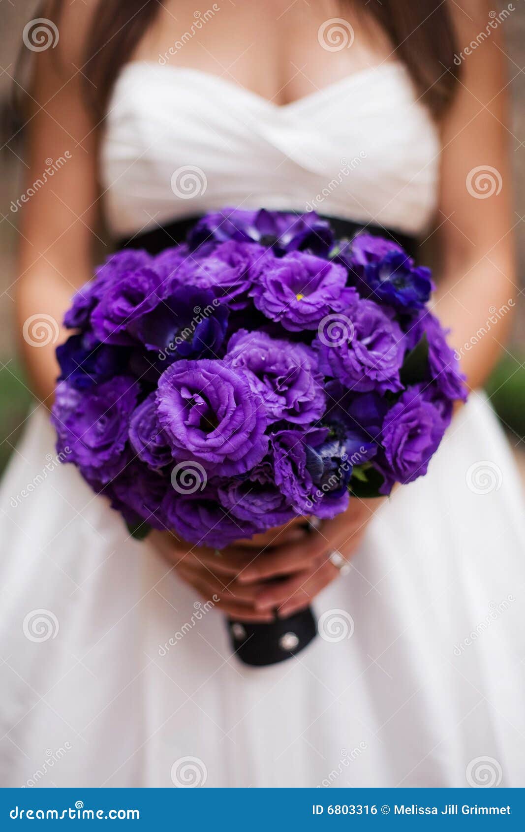Bride with Purple Bouquet stock photo. Image of strapless - 6803316