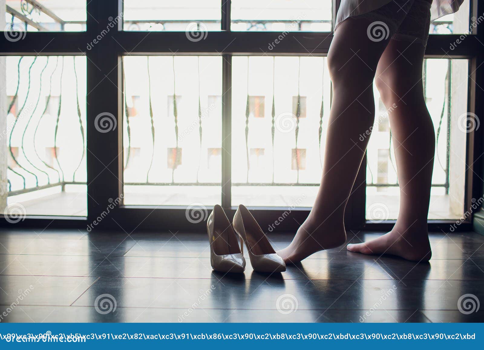 Bride Putting on Her Shoes. Details Makes Difference Against Background ...