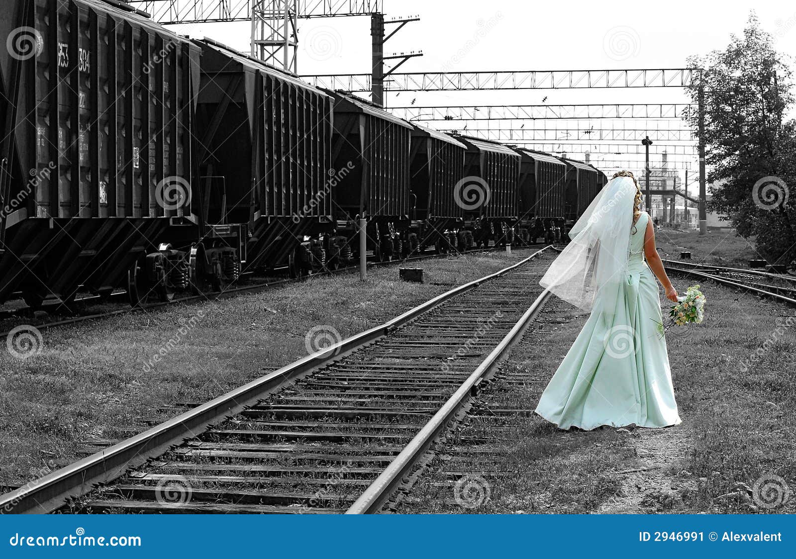 The bride on railway stock image. Image of train, wedding - 2946991
