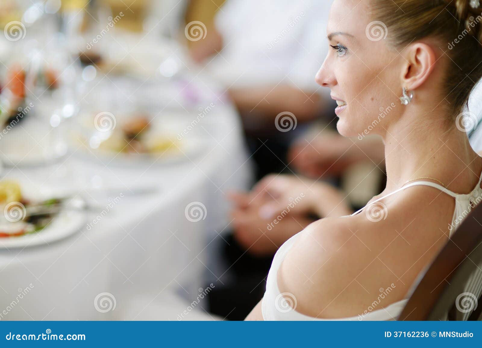 Bride at the Reception Table Stock Photo - Image of party, celebration ...