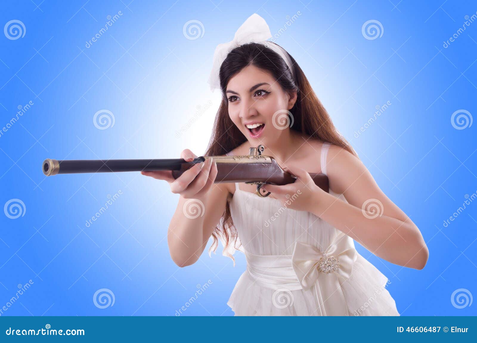 Bride with rifle stock image. Image of dance, happiness - 46606487