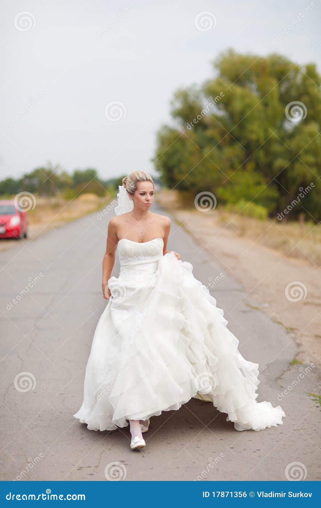 Bride on the road stock photo. Image of elegant, cute - 17871356