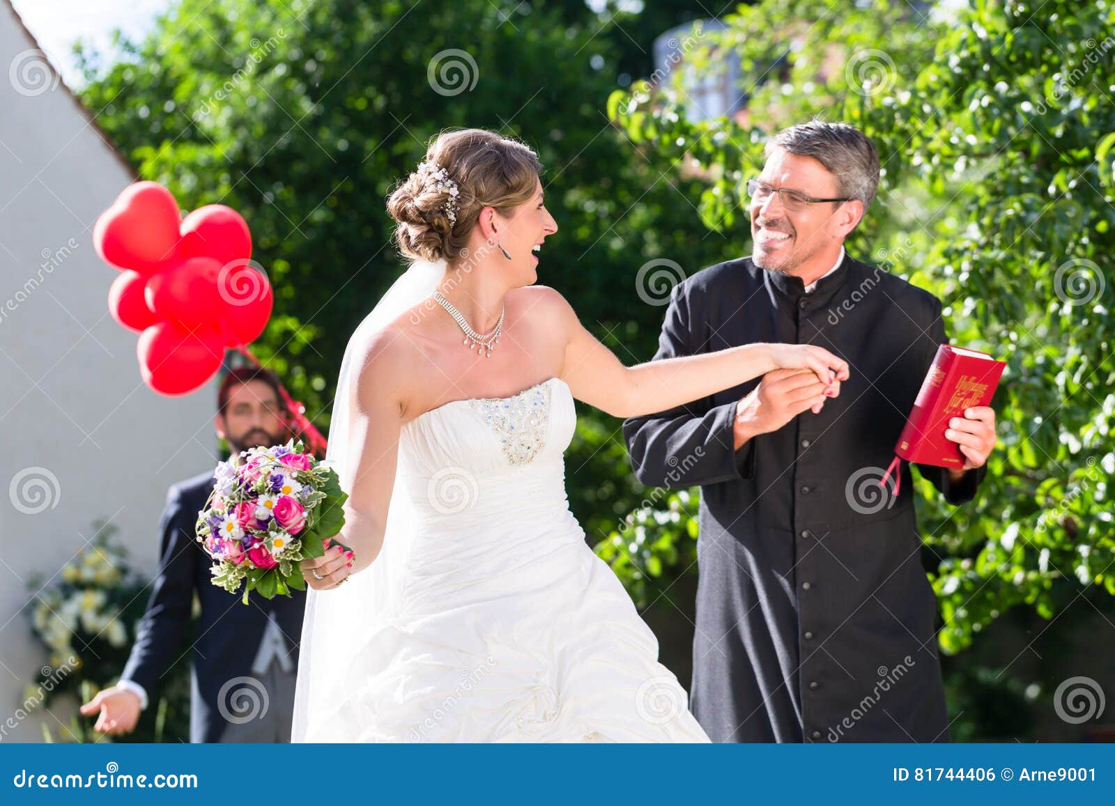 Bride Running Away with Priest after Wedding Stock Photo - Image of ...