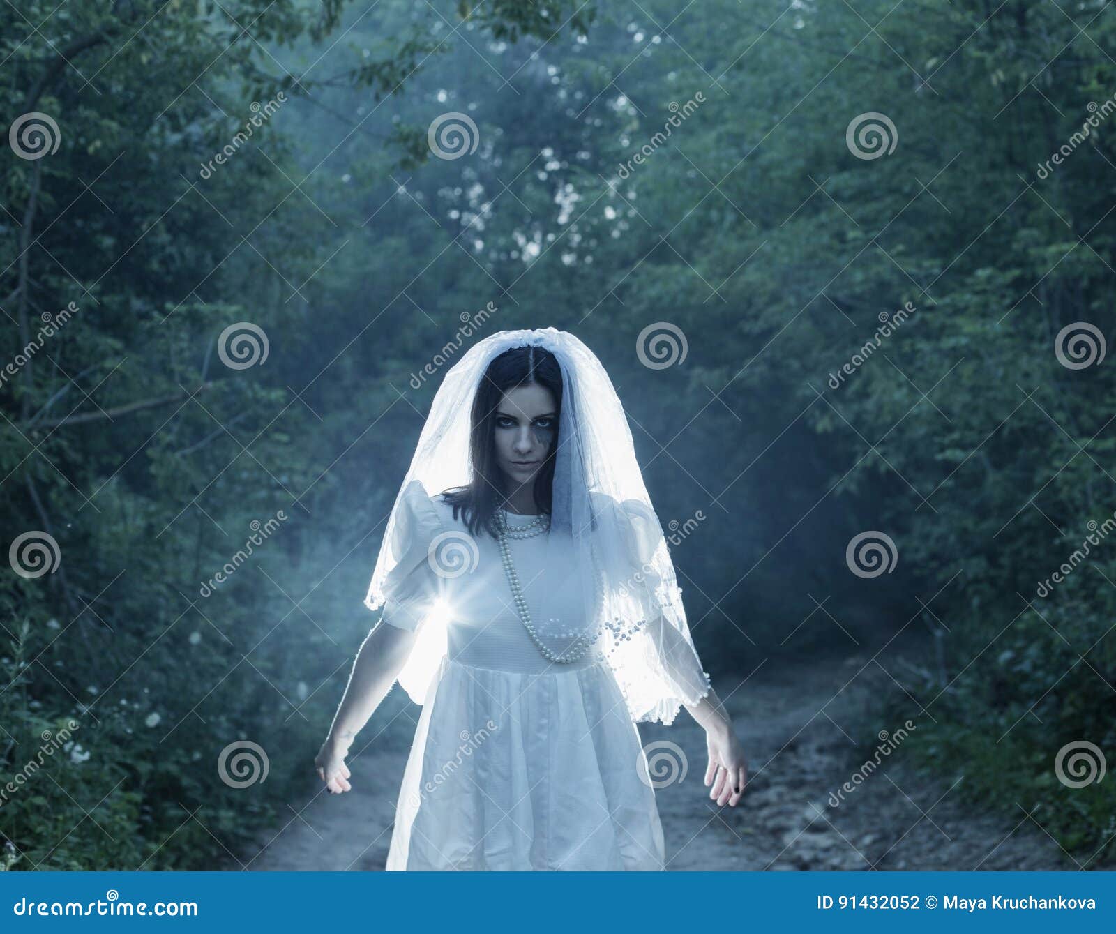 Bride`s Ghost in Night Forest Stock Photo - Image of night, melancholy ...