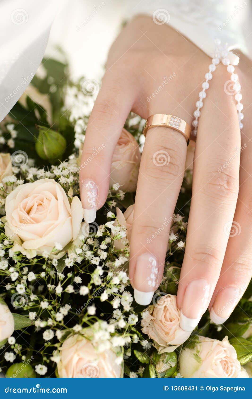 Bride s hand stock image. Image of flower, woman, married - 15608431