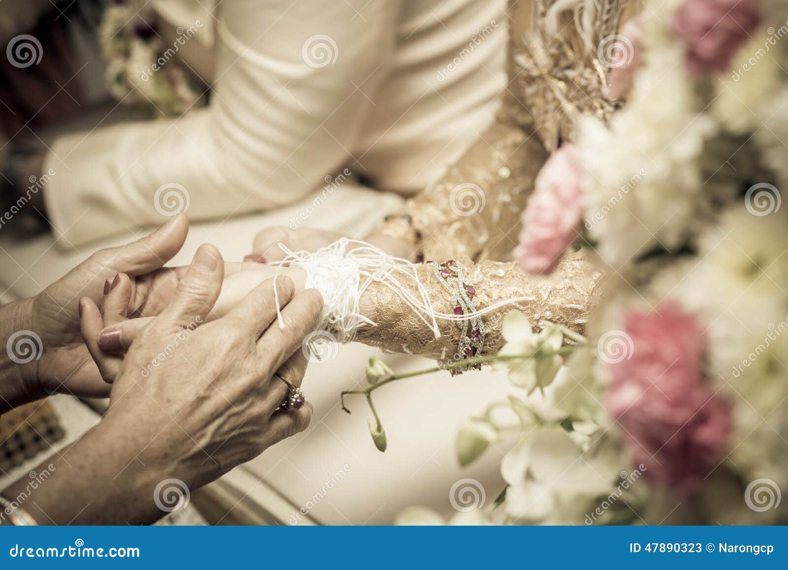 The Brides Hands are Tied with Thread Stock Image - Image of floral ...