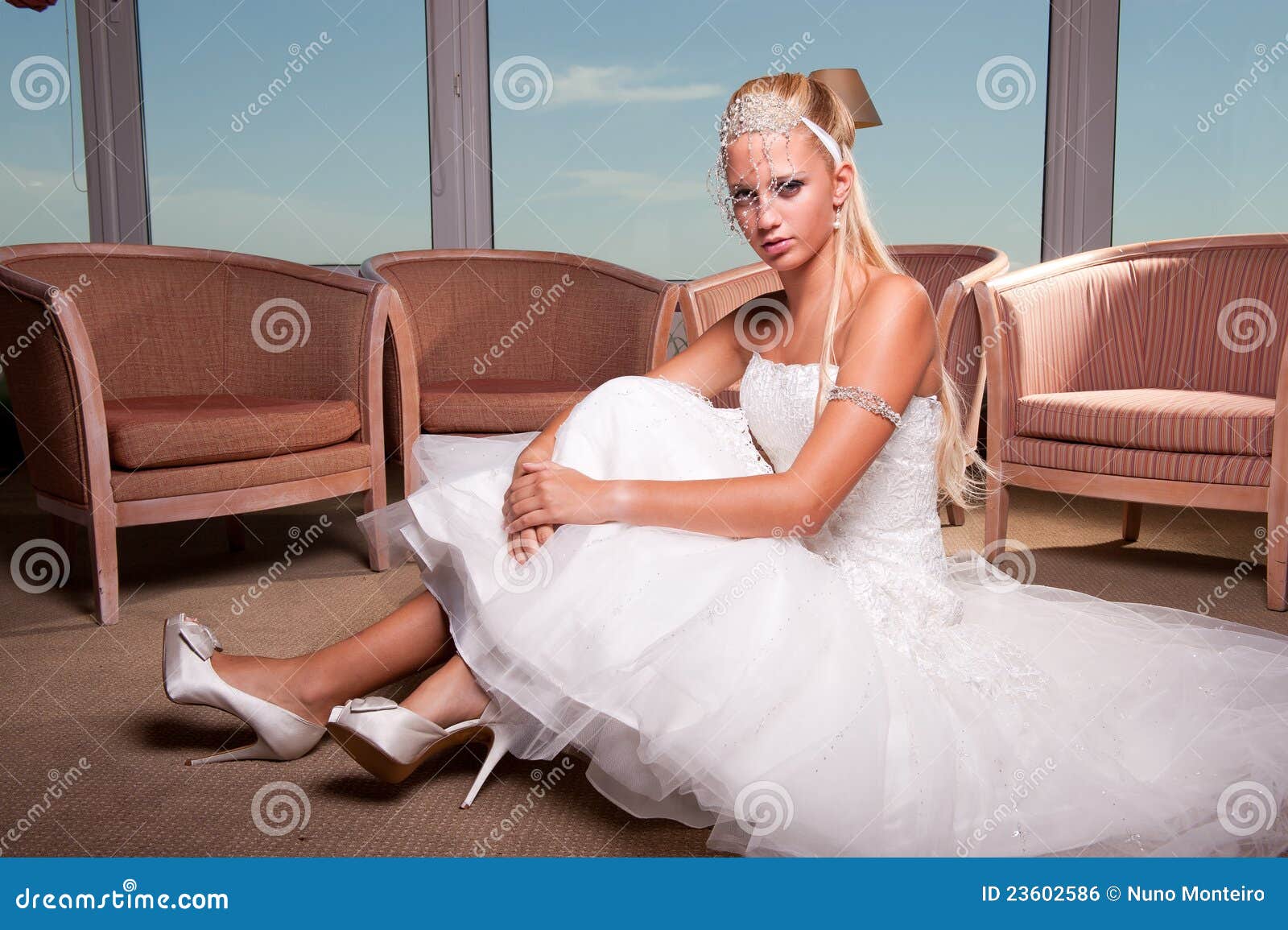 Bride seated on the floor stock photo. Image of portrait - 23602586