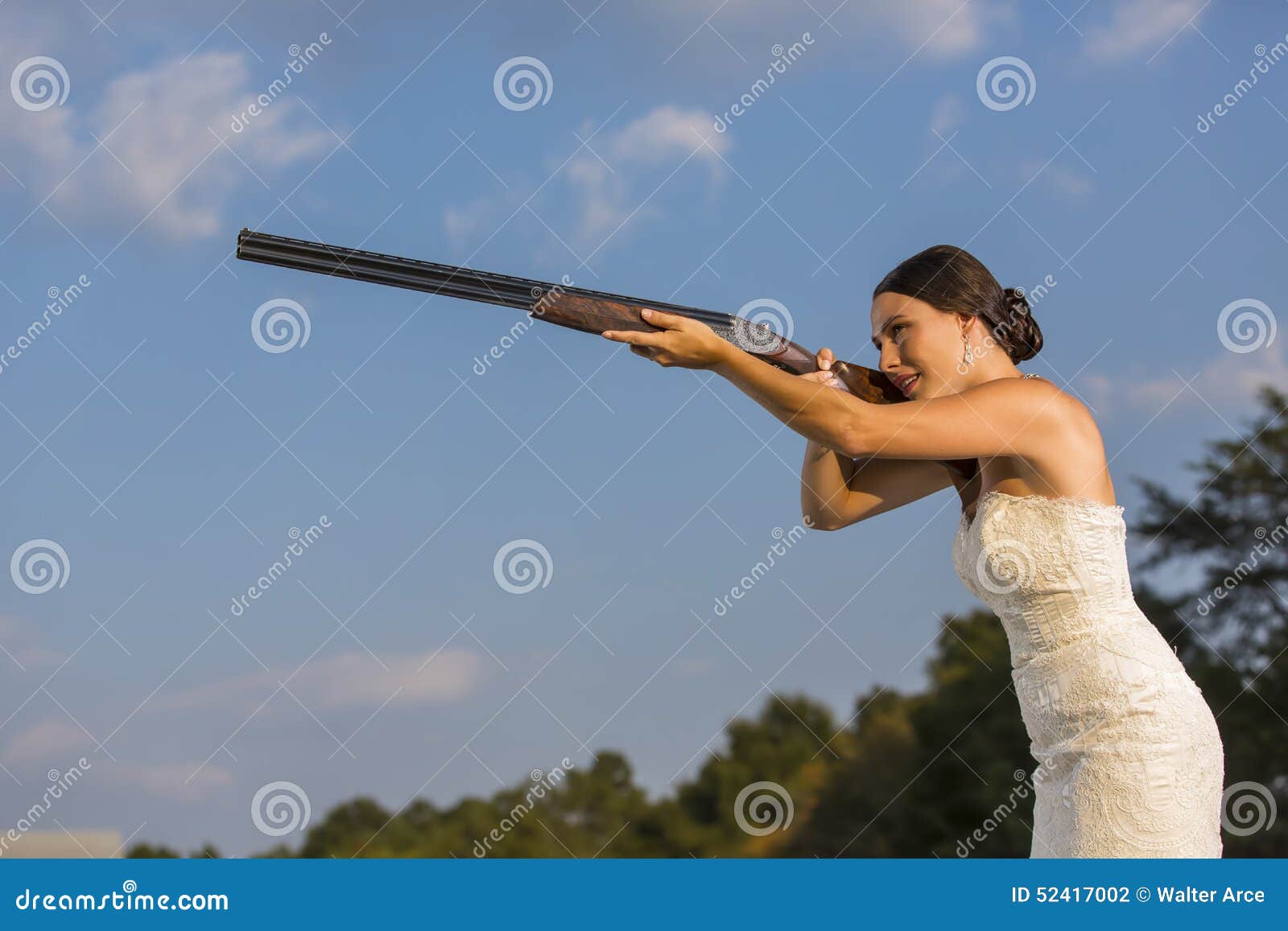 Bride with Shotgun stock photo. Image of barrel, dress - 52417002