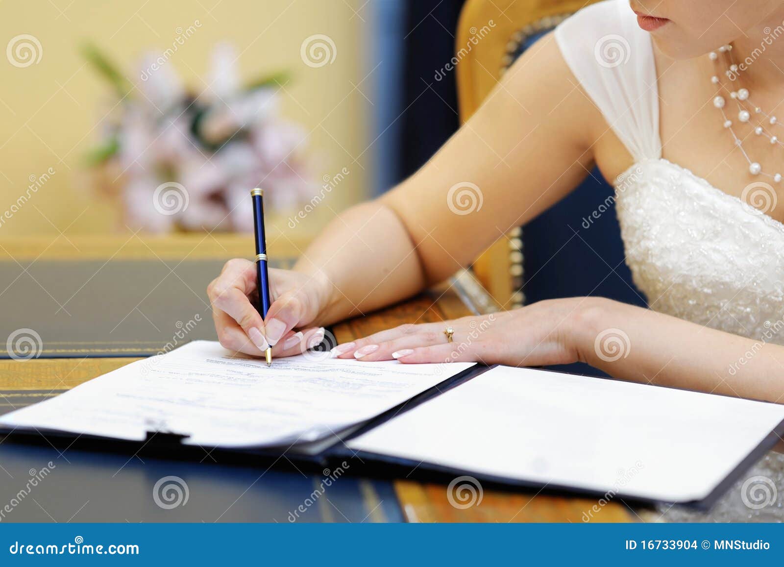 Bride Signing Marriage License Stock Photo - Image of hand, contract ...