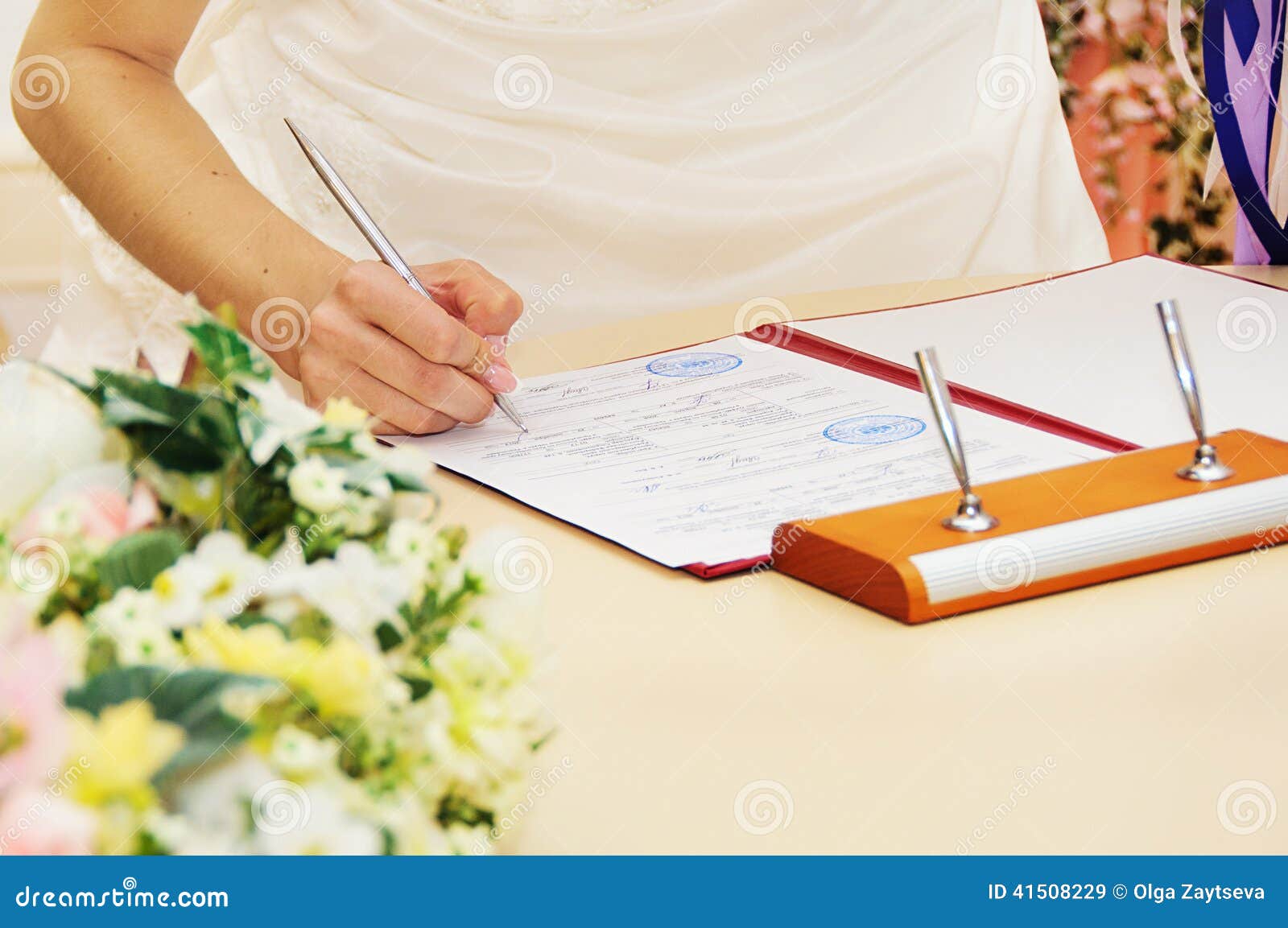 Bride Signing Marriage License or Contract Stock Image - Image of ...