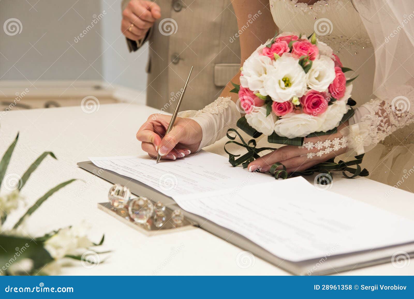Bride Signing Marriage License or Wedding Contract Stock Photo - Image ...
