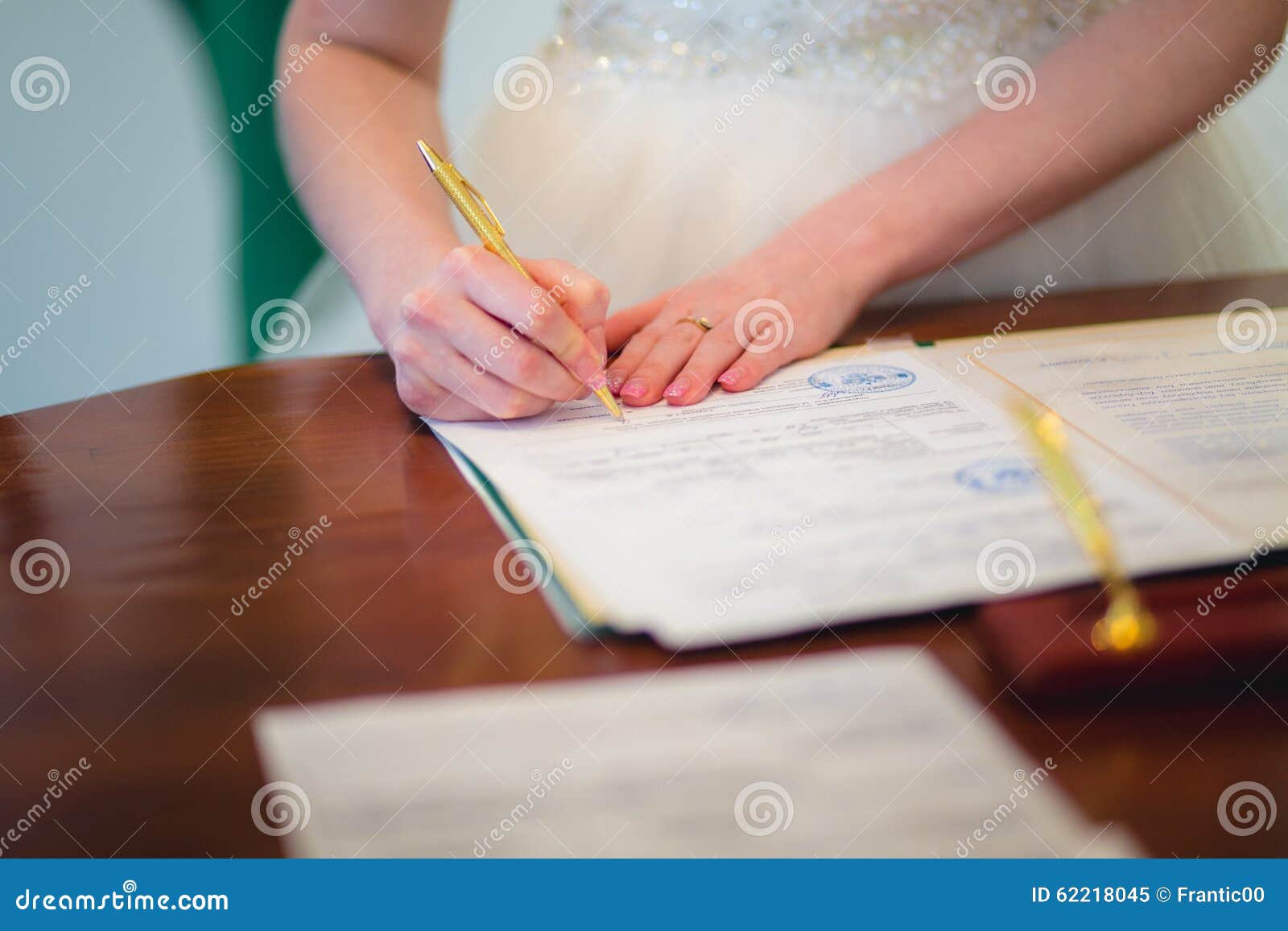 Bride Signing Marriage License Stock Image - Image of acordo, indoor ...