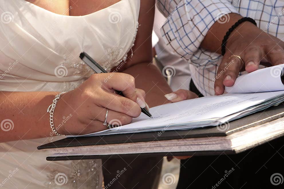 Bride signing register stock photo. Image of female, celebration - 18893928
