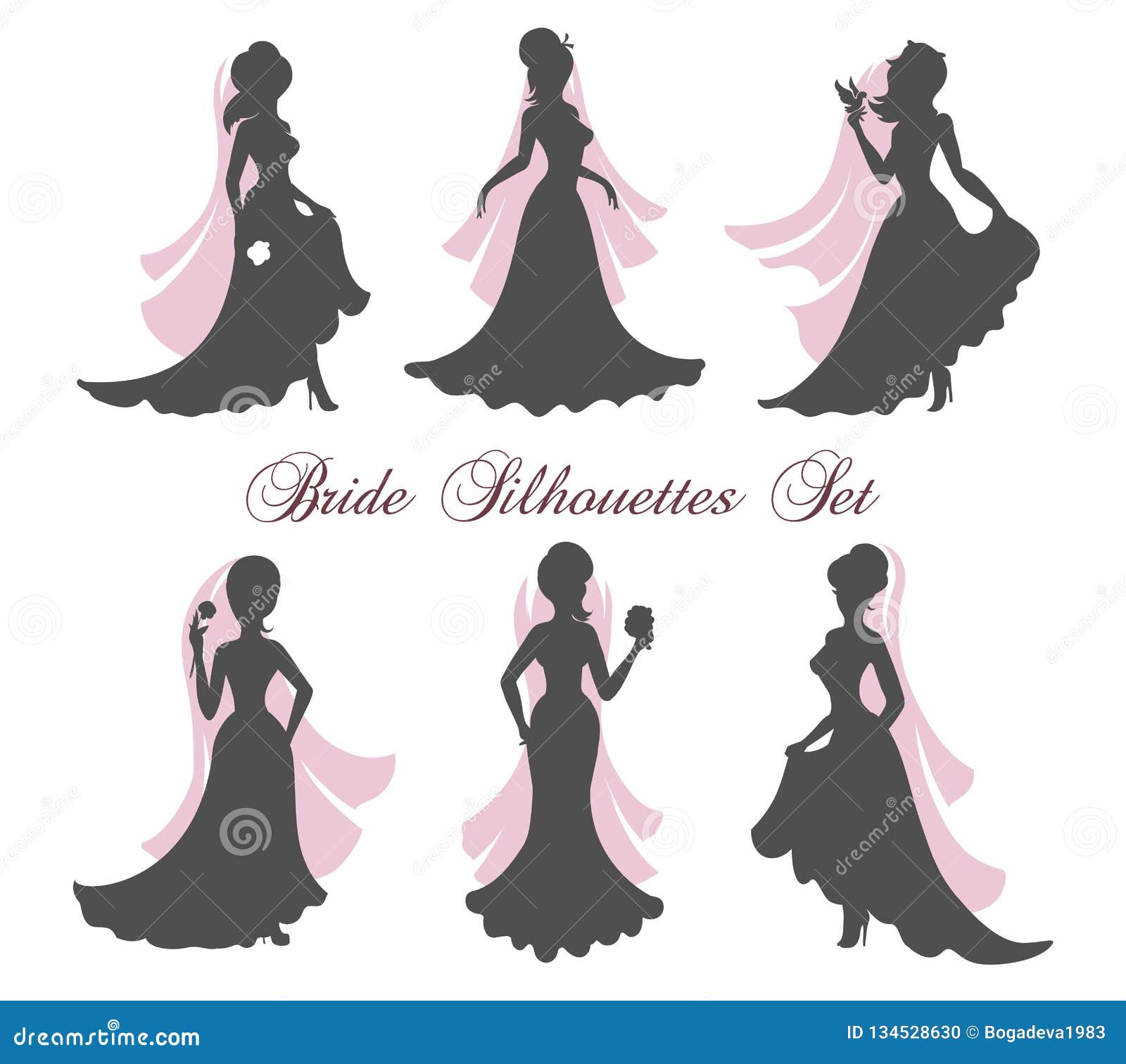 Bride Silhouettes Set stock vector. Illustration of cute - 134528630
