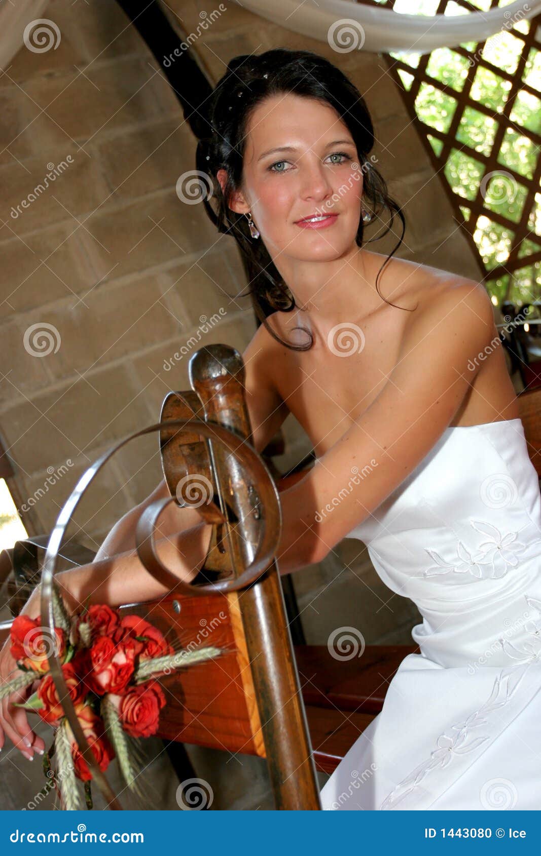 Bride Sitting stock photo. Image of eyes, smile, face - 1443080