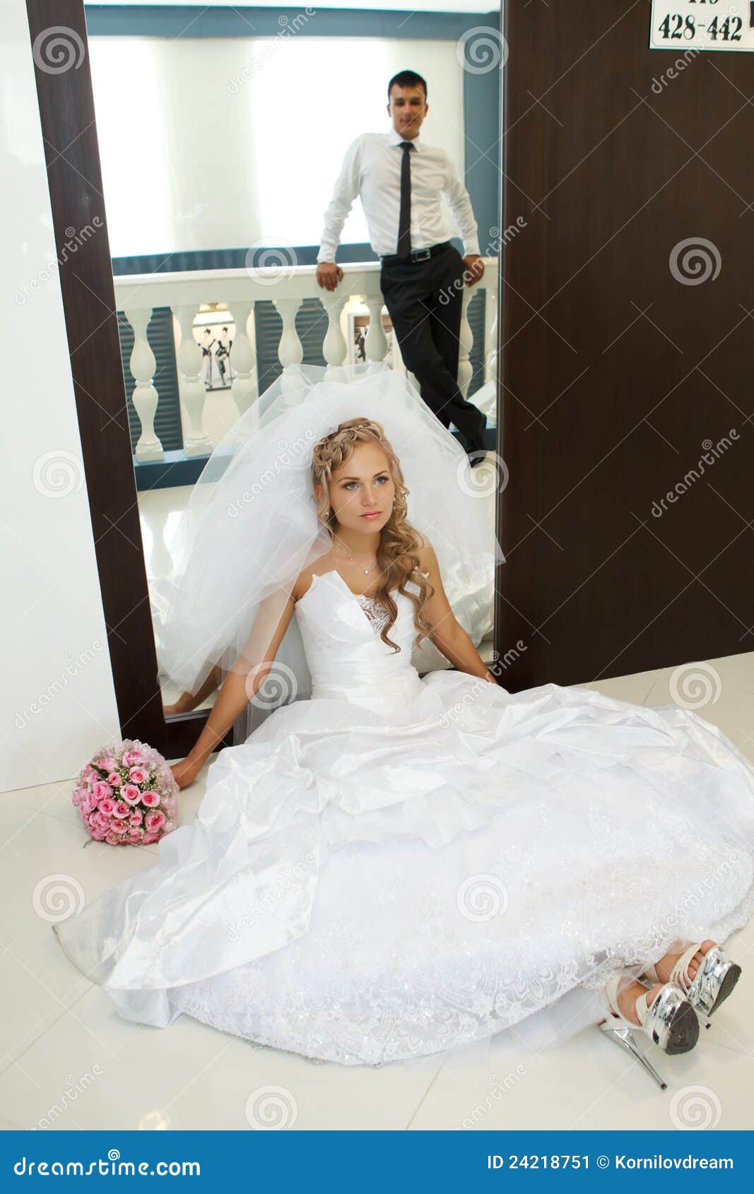 Bride Sitting on the Floor. Stock Image - Image of relationship ...