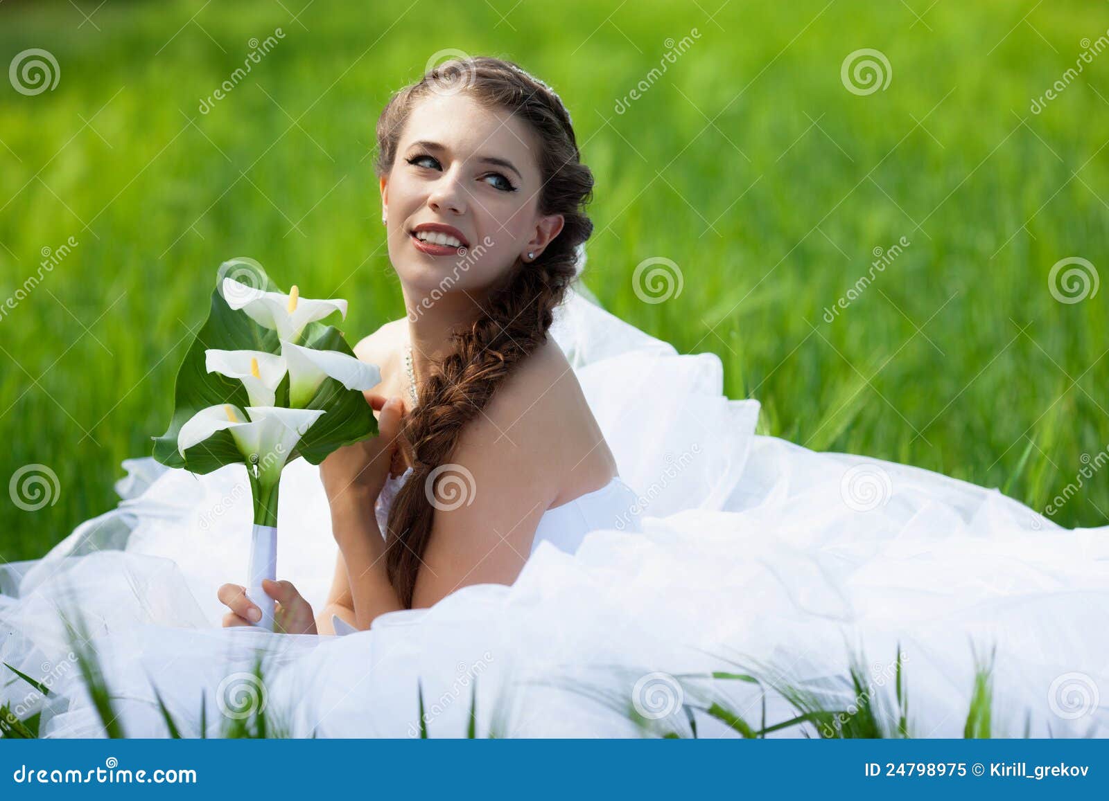 Bride Sitting On The Grass Stock Image Image Of Dress 24798975