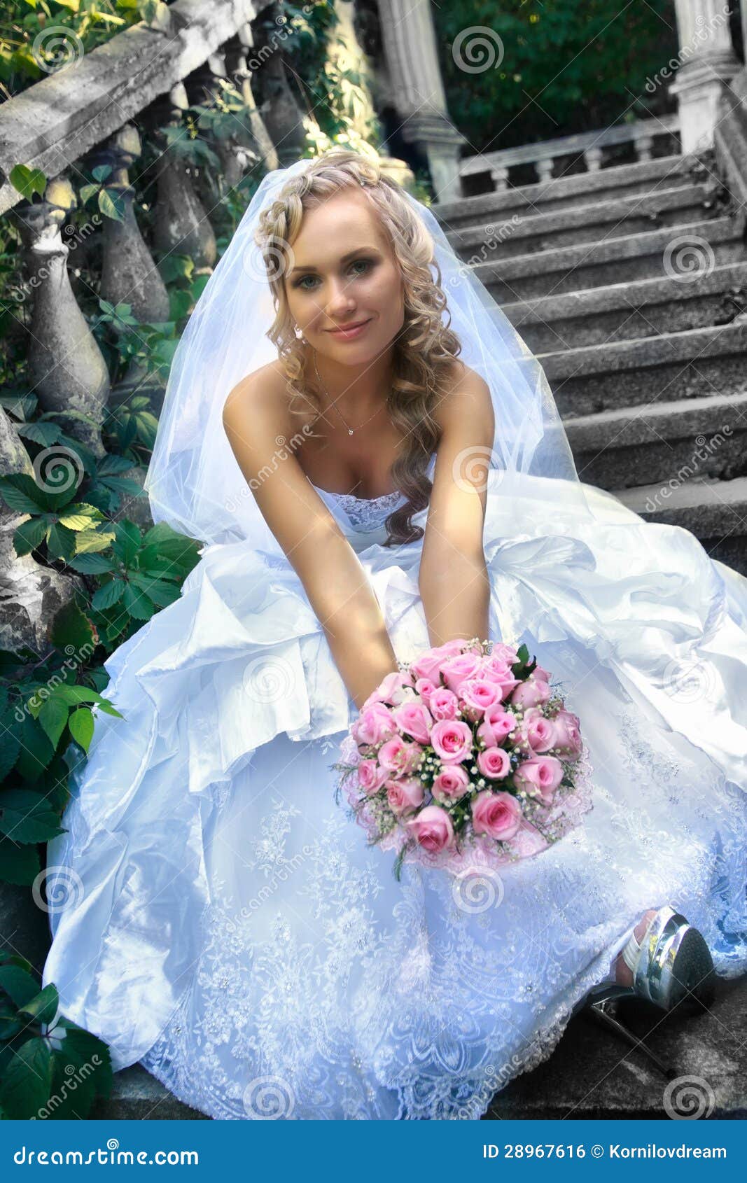 Bride Sitting on the Stair. Stock Photo - Image of caucasian, posing ...