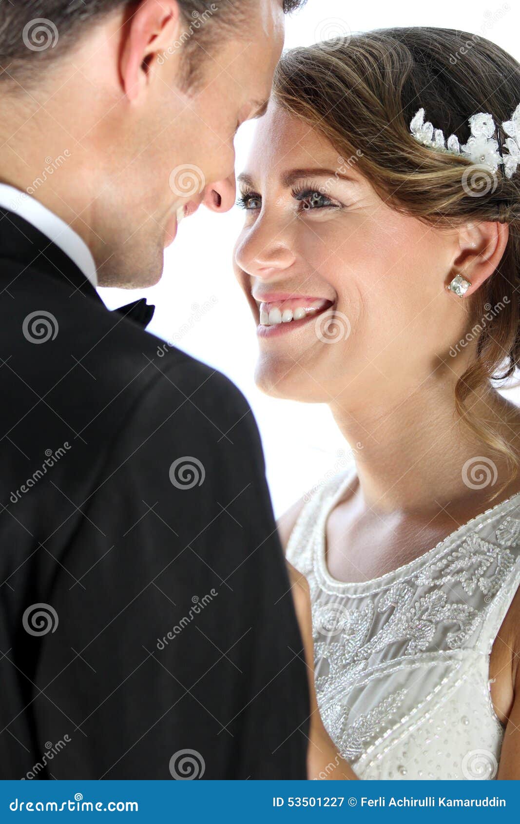 Bride Smiling and Staring into Her Groom Stock Image - Image of ...
