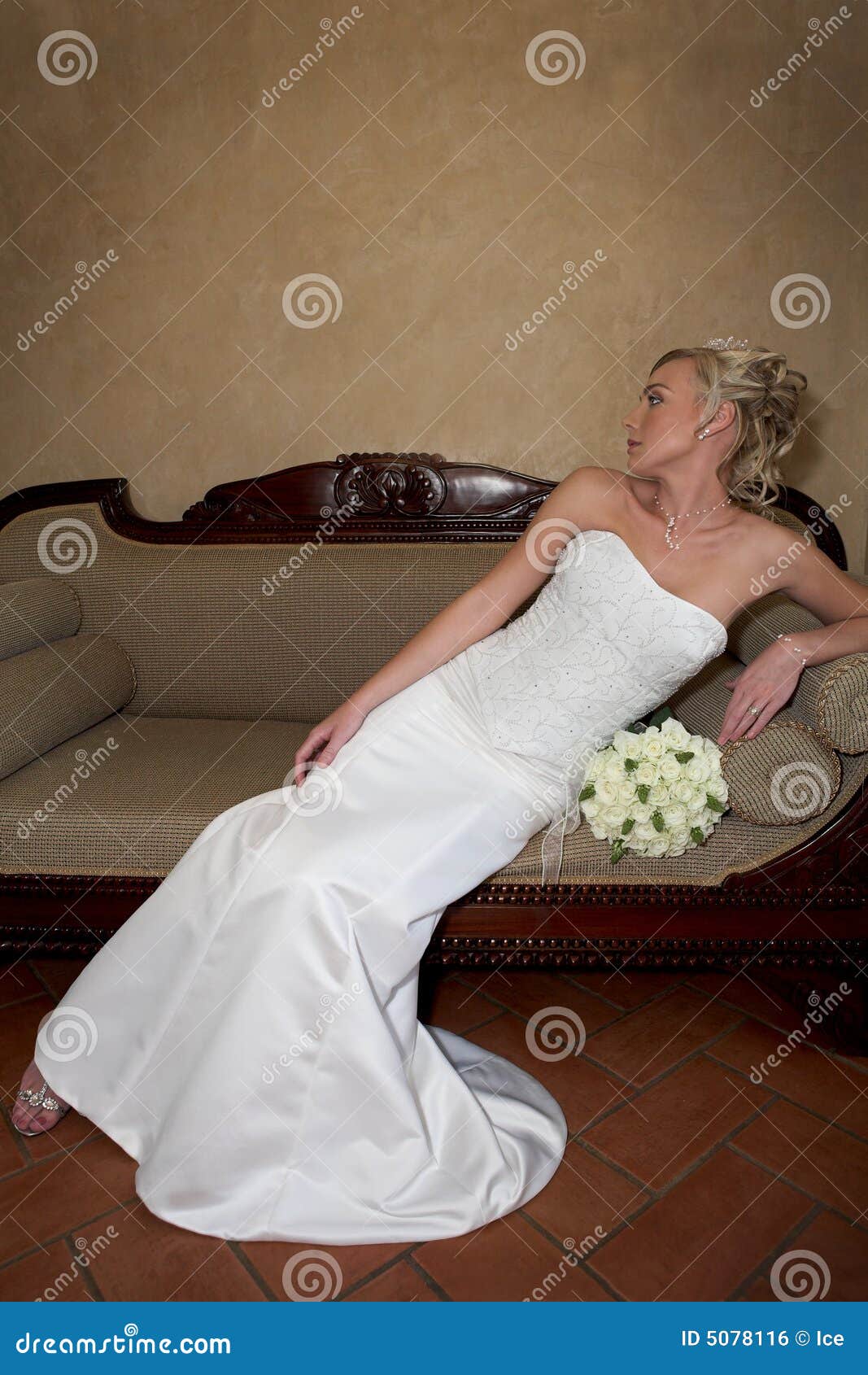 Bride Sofa stock photo. Image of hair, bouquet, model - 5078116