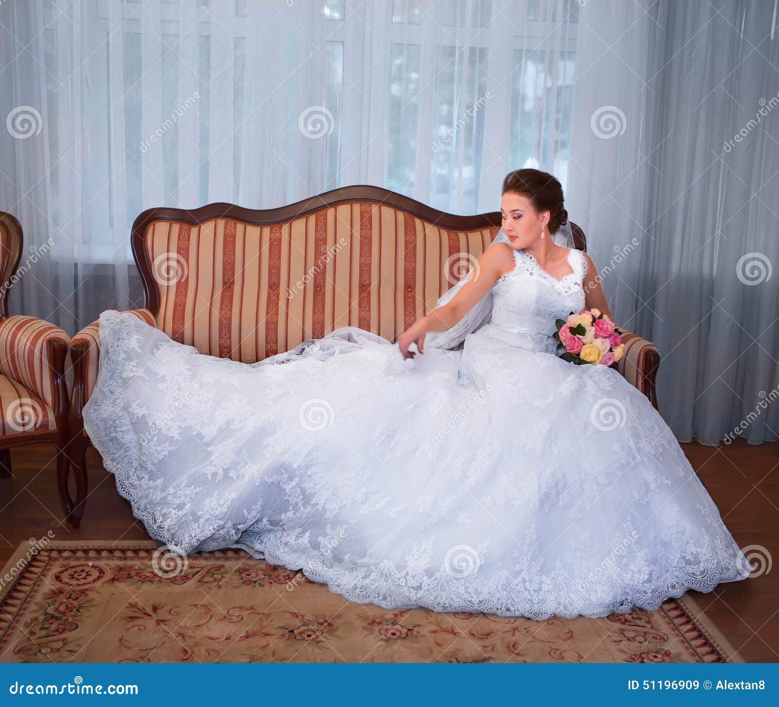 Bride on sofa stock image. Image of beautiful, horizontal - 51196909
