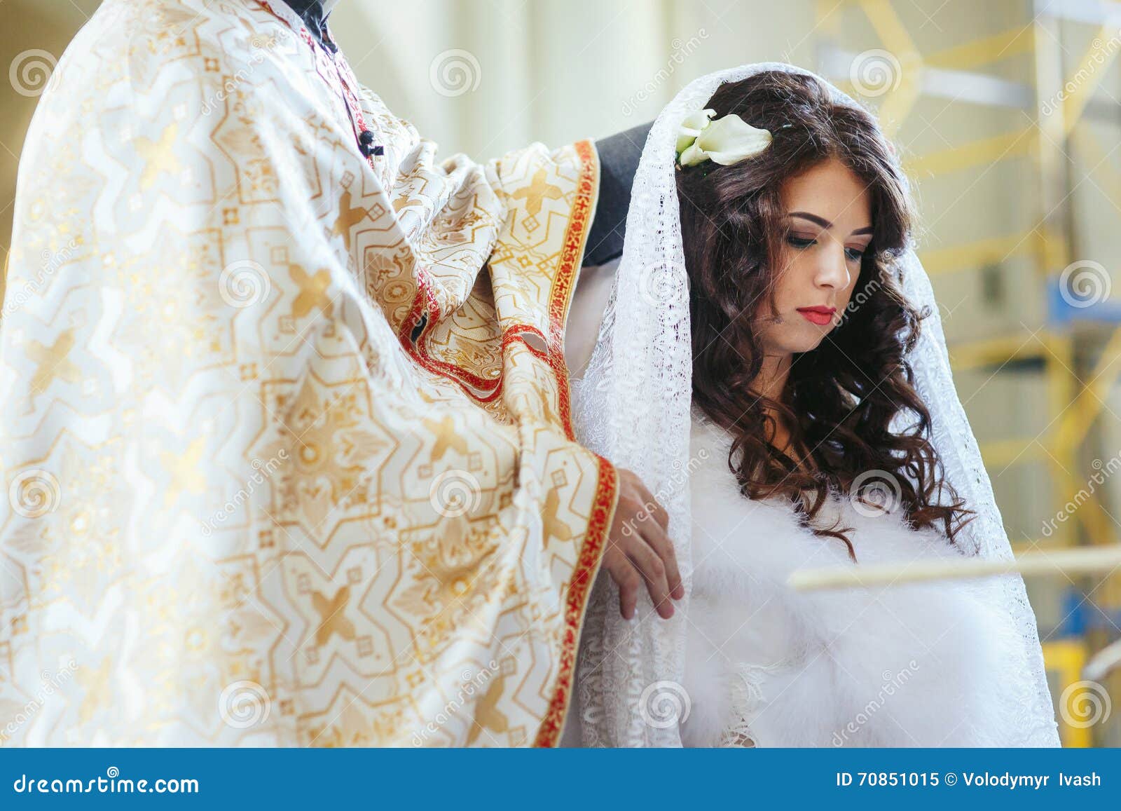 Bride Standing with a Preacher during the Ceremony Stock Image - Image ...