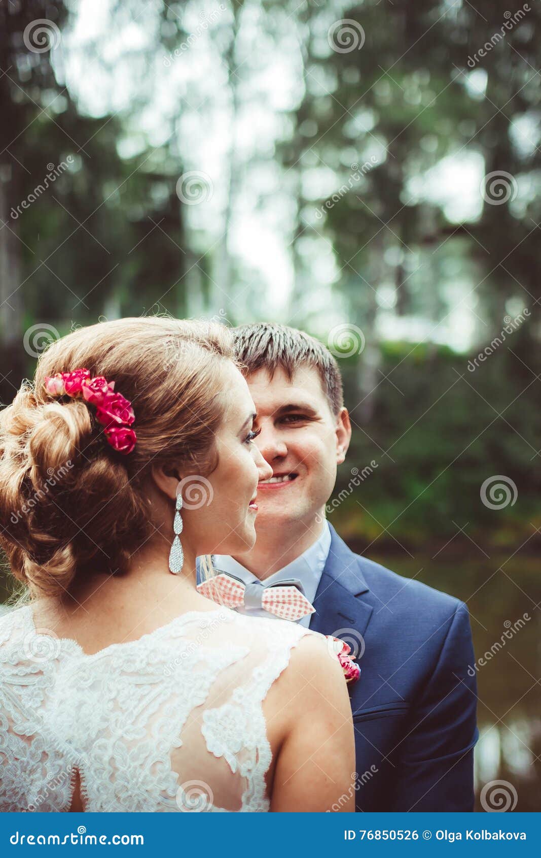 The Bride is Standing in Profile Stock Photo - Image of family, dress ...