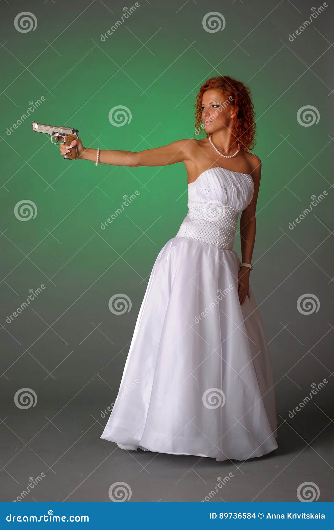 Bride in Studio with Gun in Hands Stock Photo - Image of marriage ...