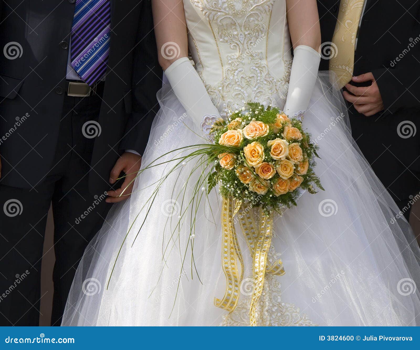Bride and two grooms stock photo. Image of dress, couples - 3824600