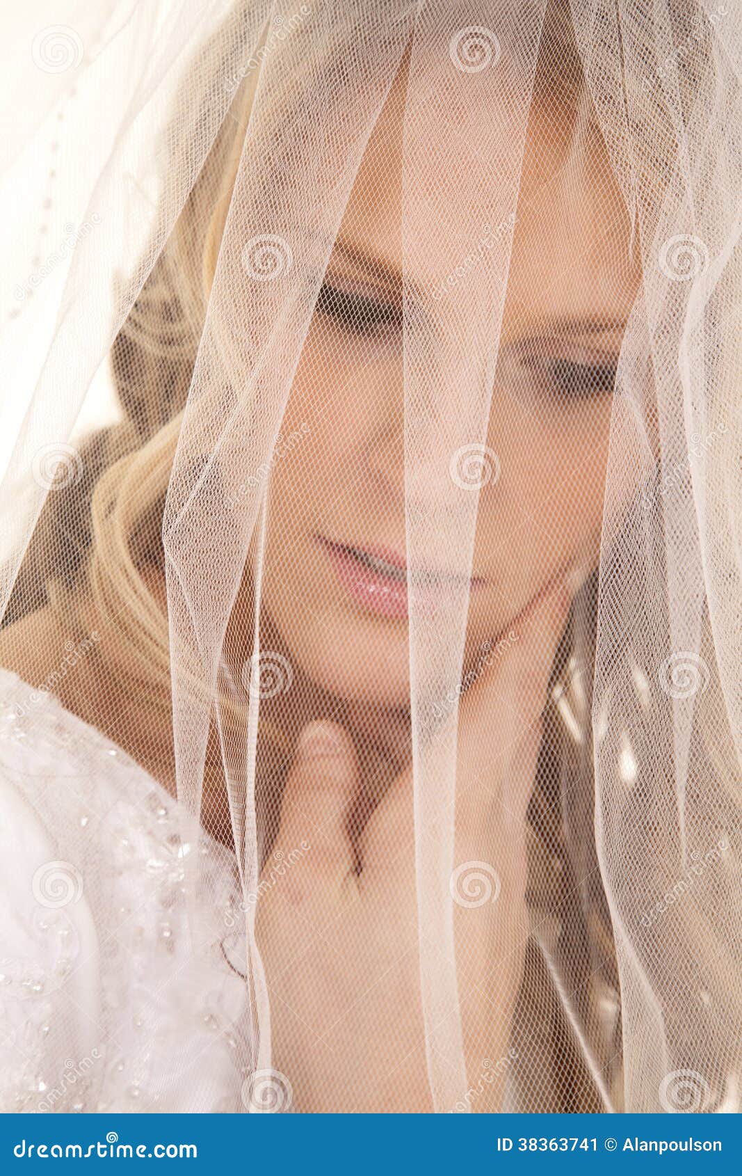 Bride with Veil Over Face Close Look Down Stock Image - Image of lace ...
