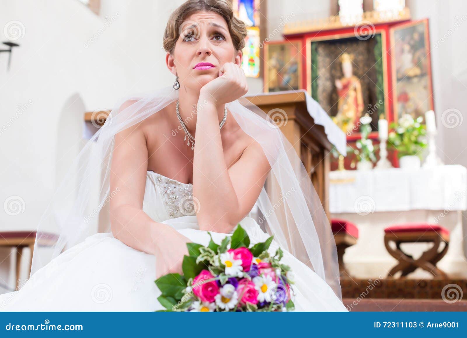 Bride Waiting Alone for Wedding Being Frustrated Stock Image - Image of ...