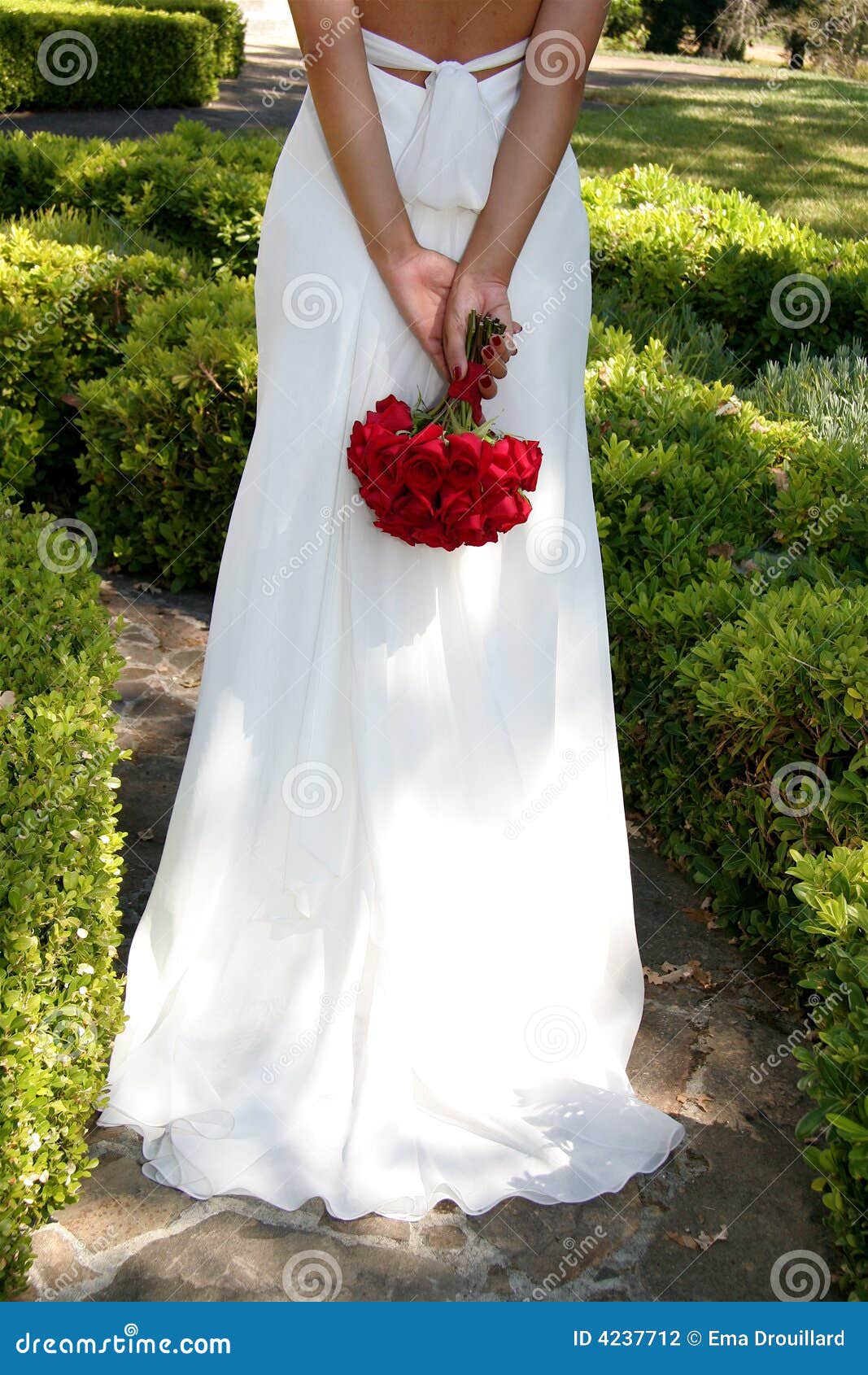 Bride Walking Away on Garden Walk Stock Photo - Image of dress, woman ...
