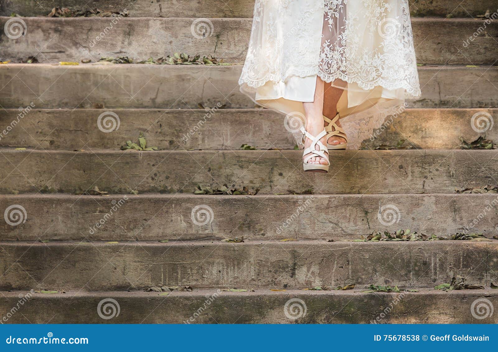 Bride Walking Down Stairs in Wedding Dress Stock Photo - Image of woman ...