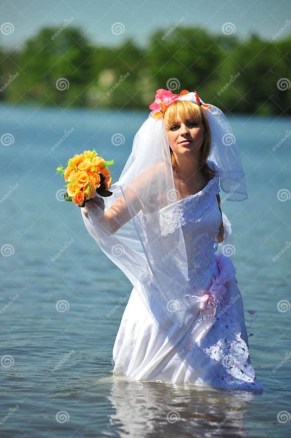 The bride in water stock image. Image of girl, happy - 14392195
