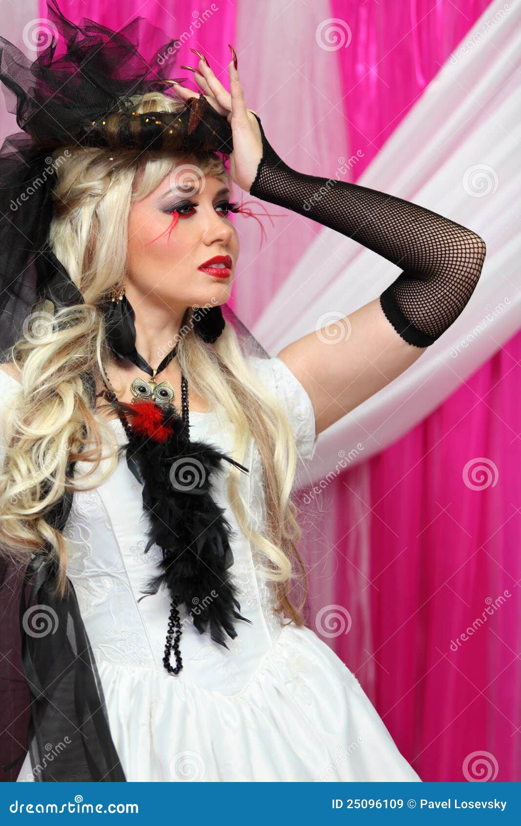 Bride Wearing Black Net Gloves and Unusual Hat Stock Image - Image of ...