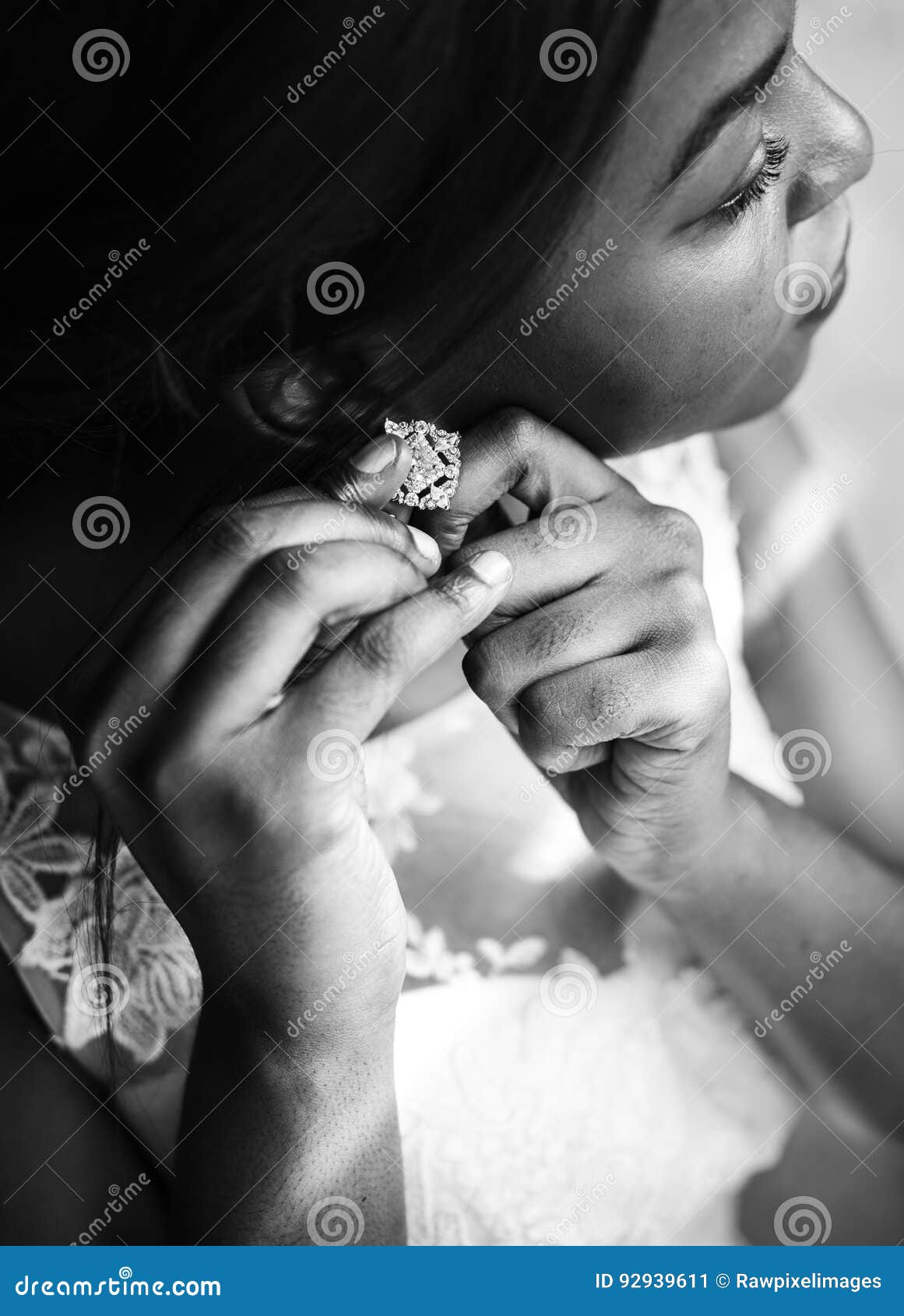 Bride Wearing Earring on Wedding Ceremony Preparation Stock Image ...