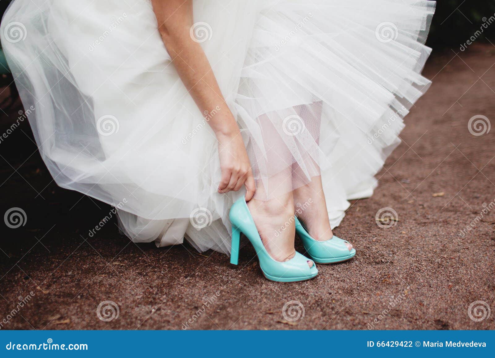 Bride Wearing Wedding Shoes Stock Photo - Image of beautiful, white ...