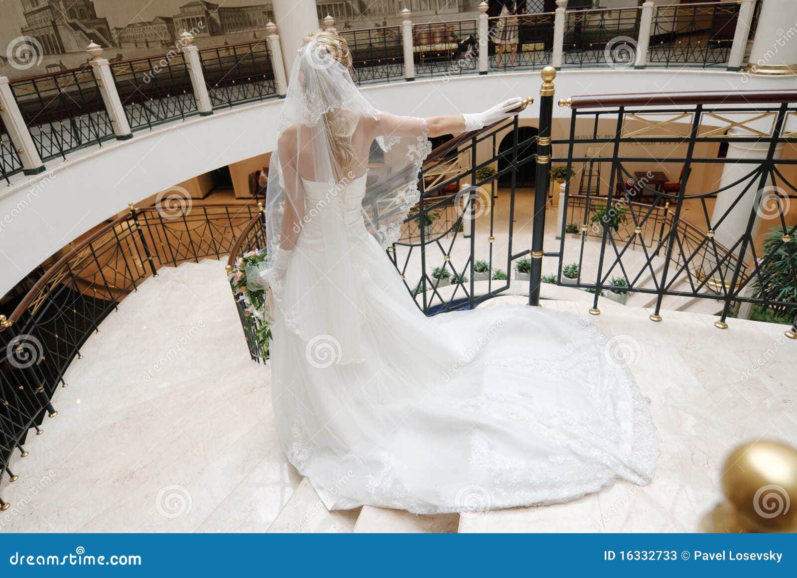 Bride in Wedding Dress, Rear View Stock Image - Image of columns, rear ...