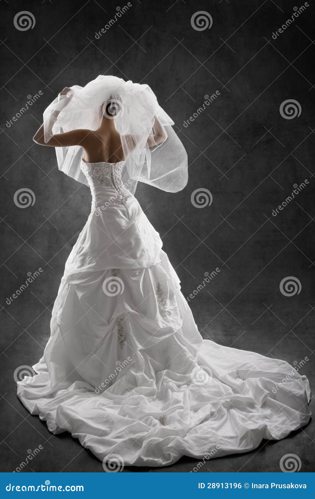 Bride in Wedding Luxury Dress, Back View. Black Background Stock Photo ...