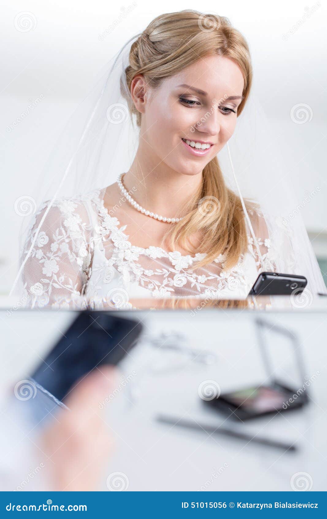 Bride Writes a Text Message before the Wedding Stock Photo - Image of ...