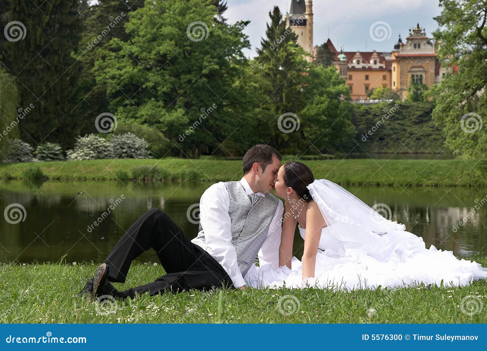 Bridegroom and Bride on the Wedding in Park Stock Photo - Image of ...