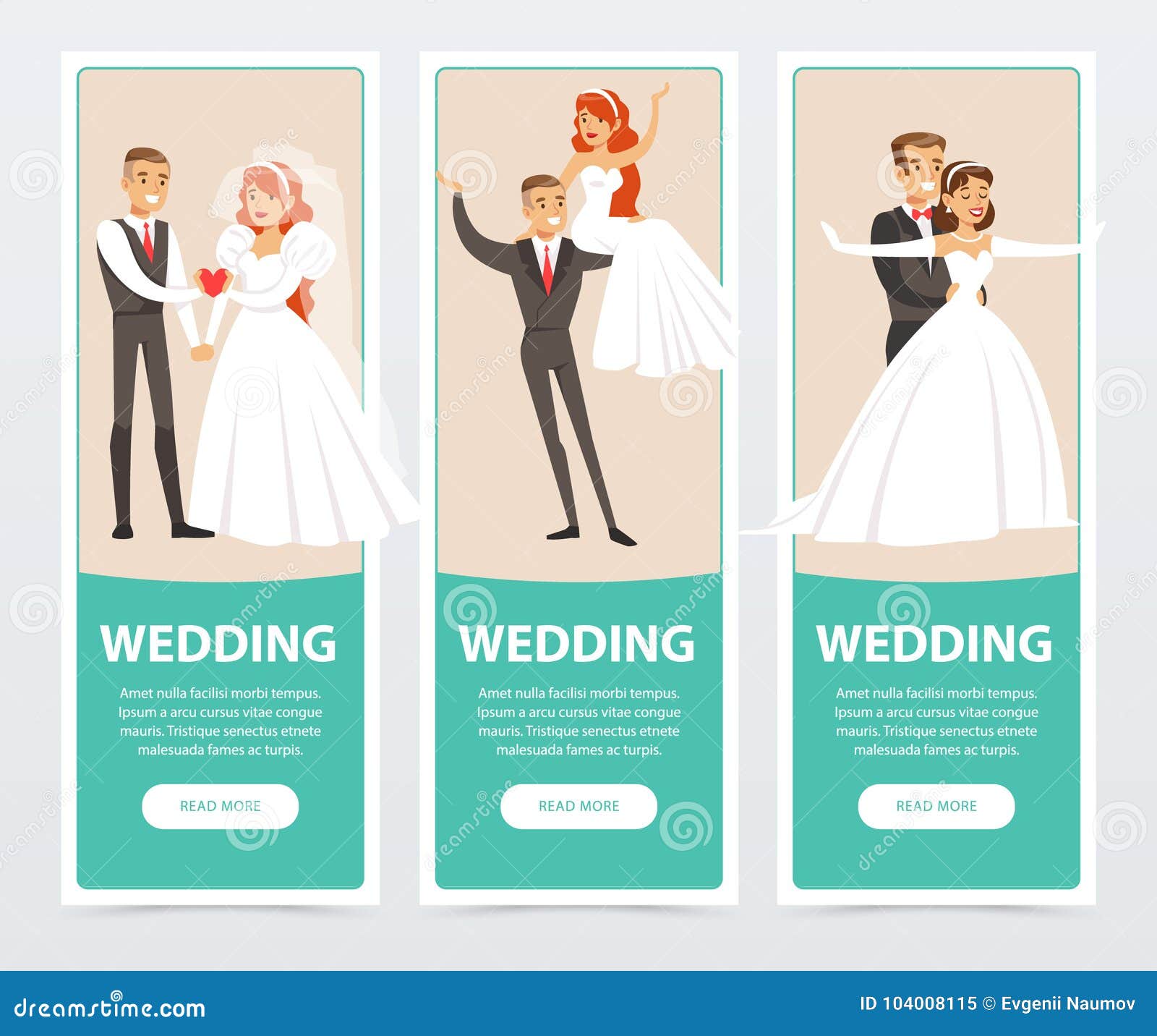 Brides and Grooms, Happy Just Married Couples, Wedding Banners Set Flat ...