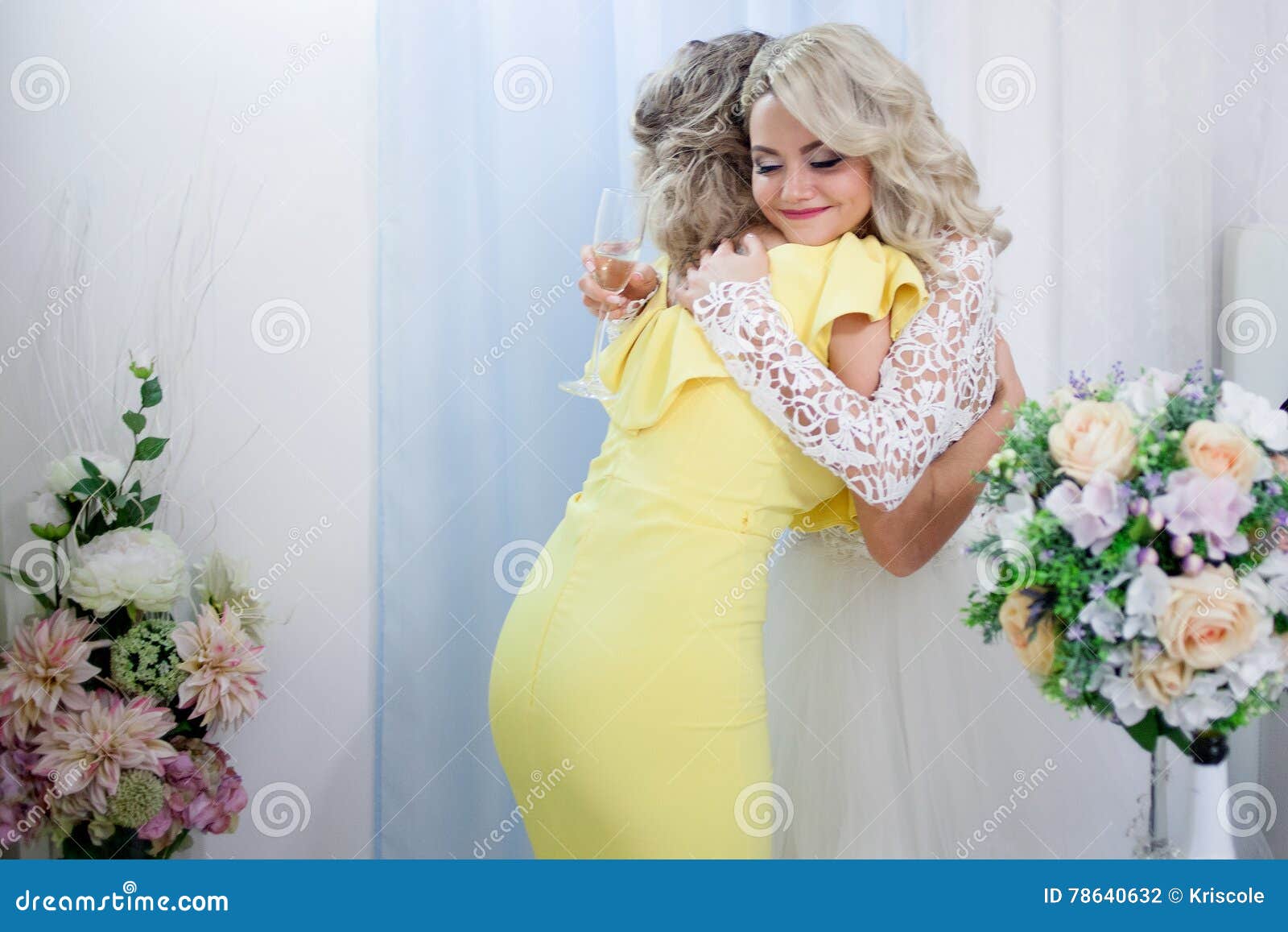 Bridesmaids Congratulate Bride, Wedding Day, Hugs Stock Photo - Image ...