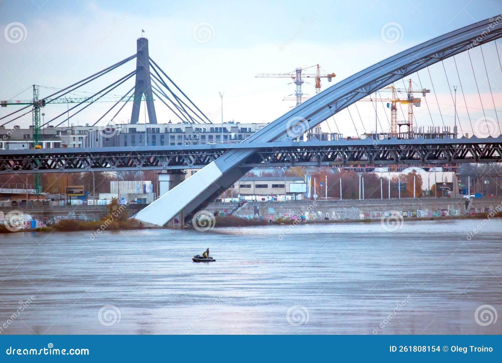 Bridge Across a Large River in a Modern Industrial City Stock Photo ...