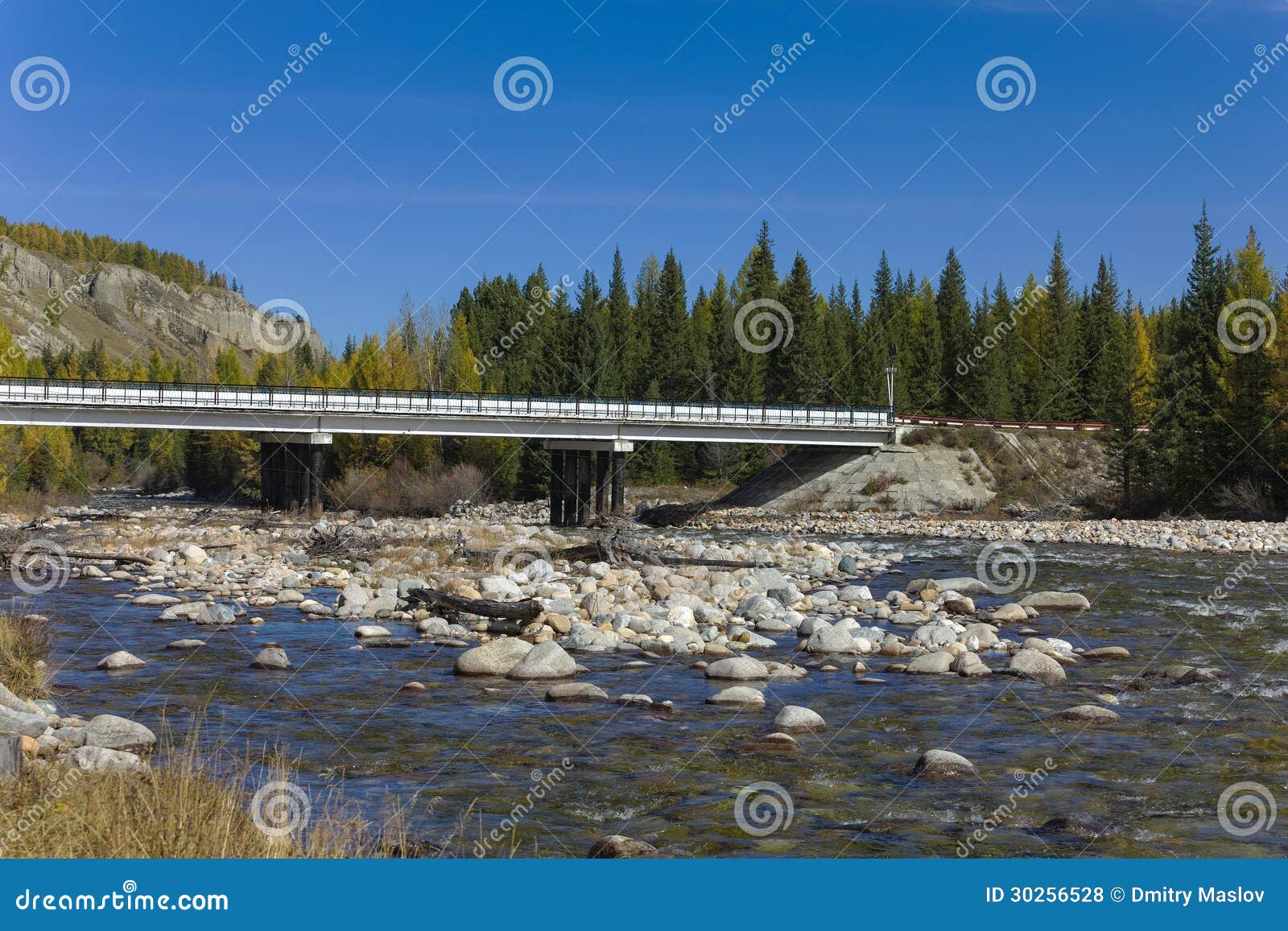 Bridge Across the Mountain River Stock Photo - Image of woods, sunlight ...