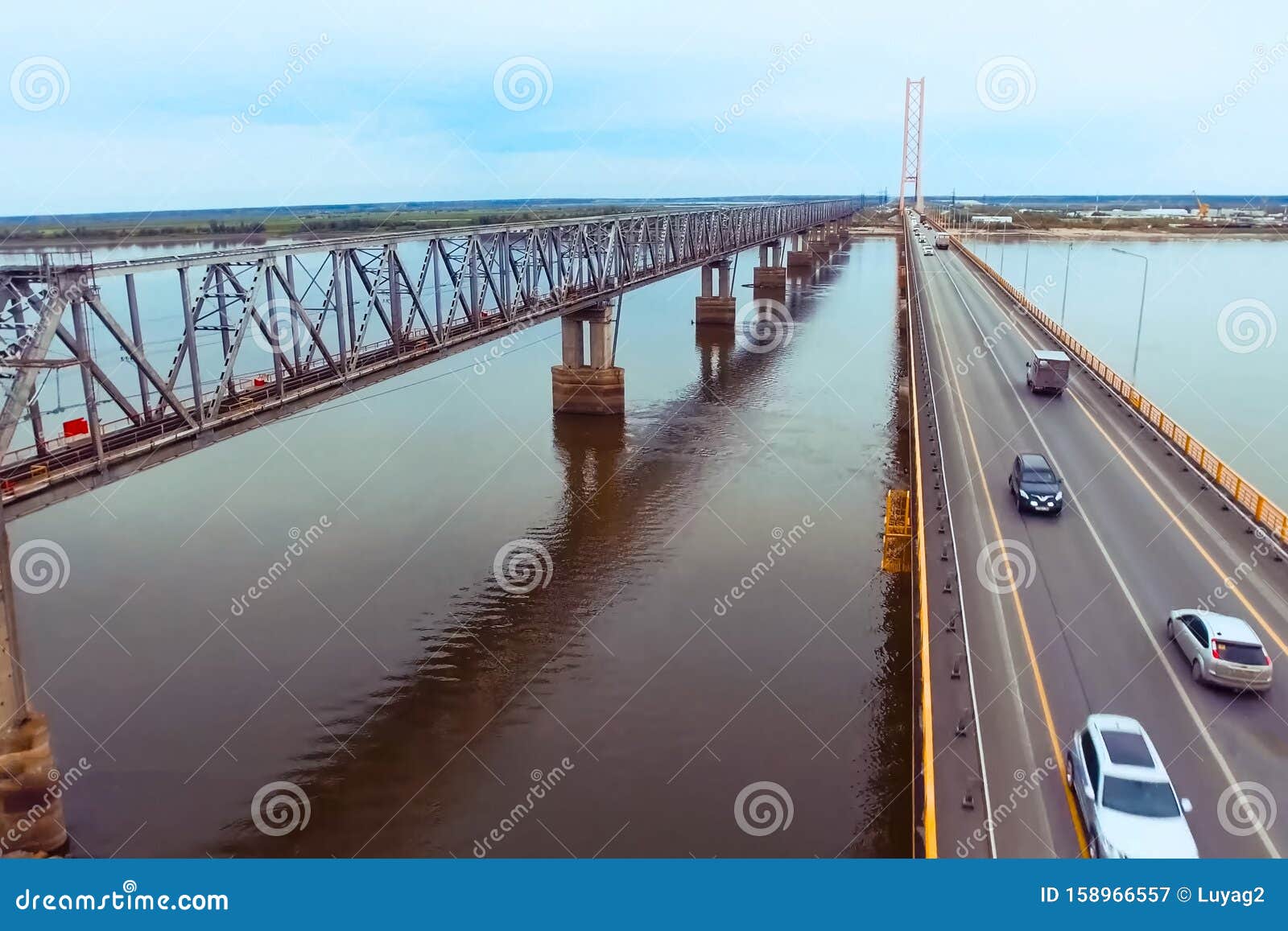 Bridge Across the Ob River. Road Bridge Construction Stock Image ...