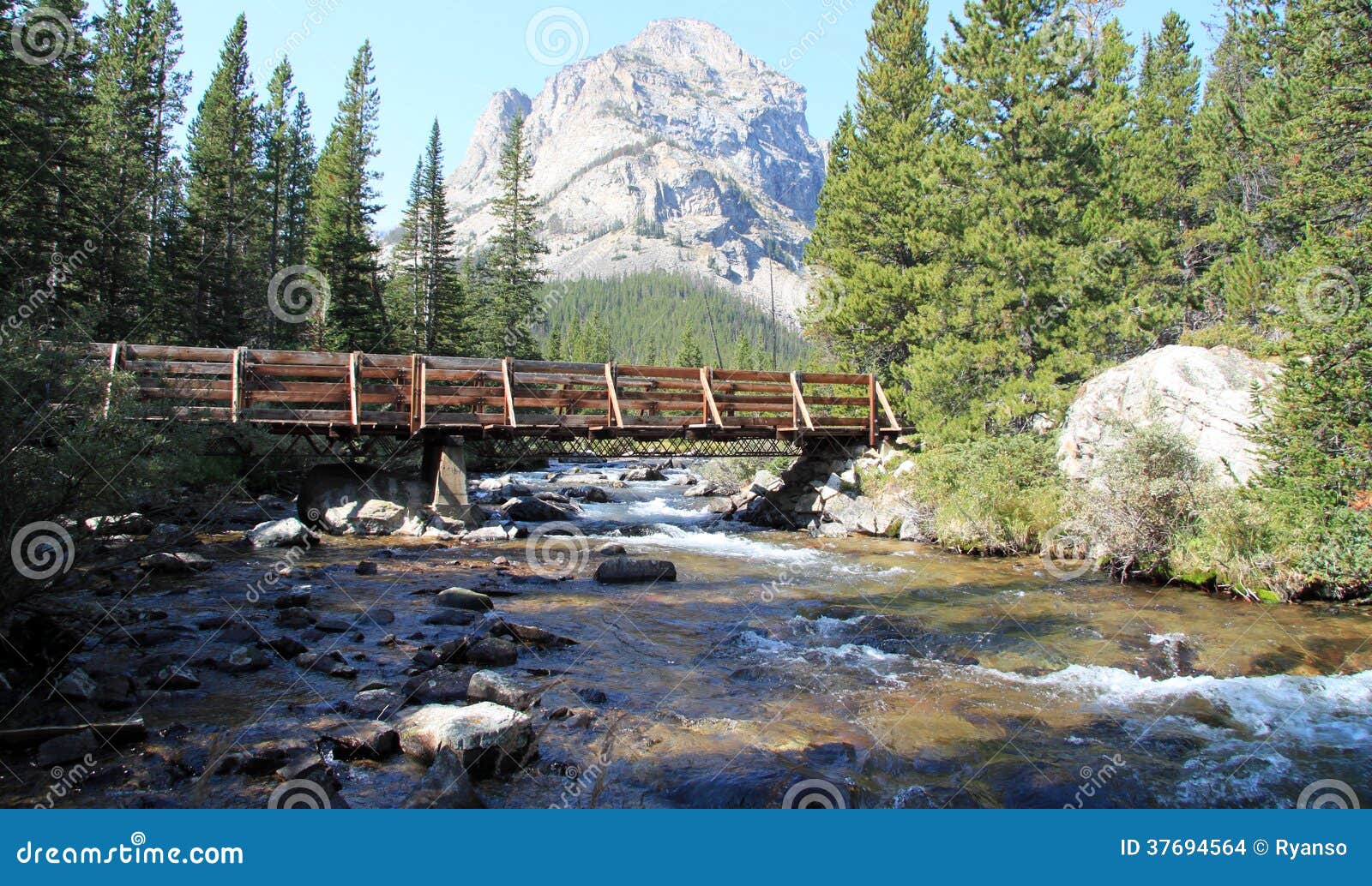 Bridge Across a Scenic Mountain Stream Stock Photo - Image of ...